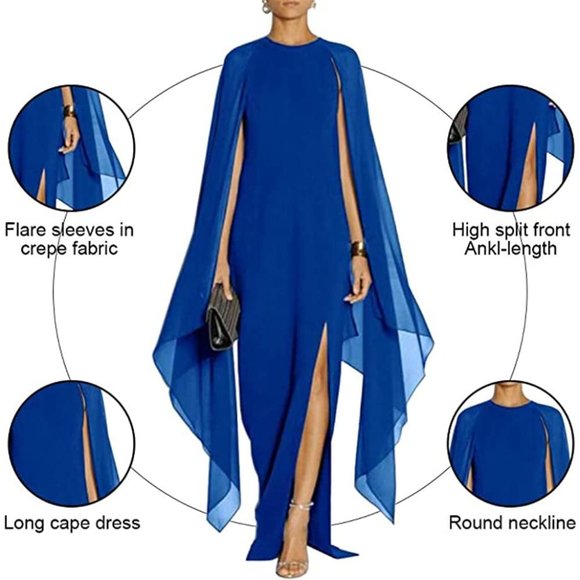Boutique | Dresses | New Long Batwing Sleeve Maxi Chiffon Party Dress ...